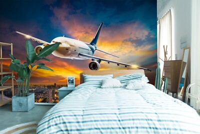 3D Dusk Plane A25 Transport Wallpaper Mural Self-adhesive Removable Zoe ...