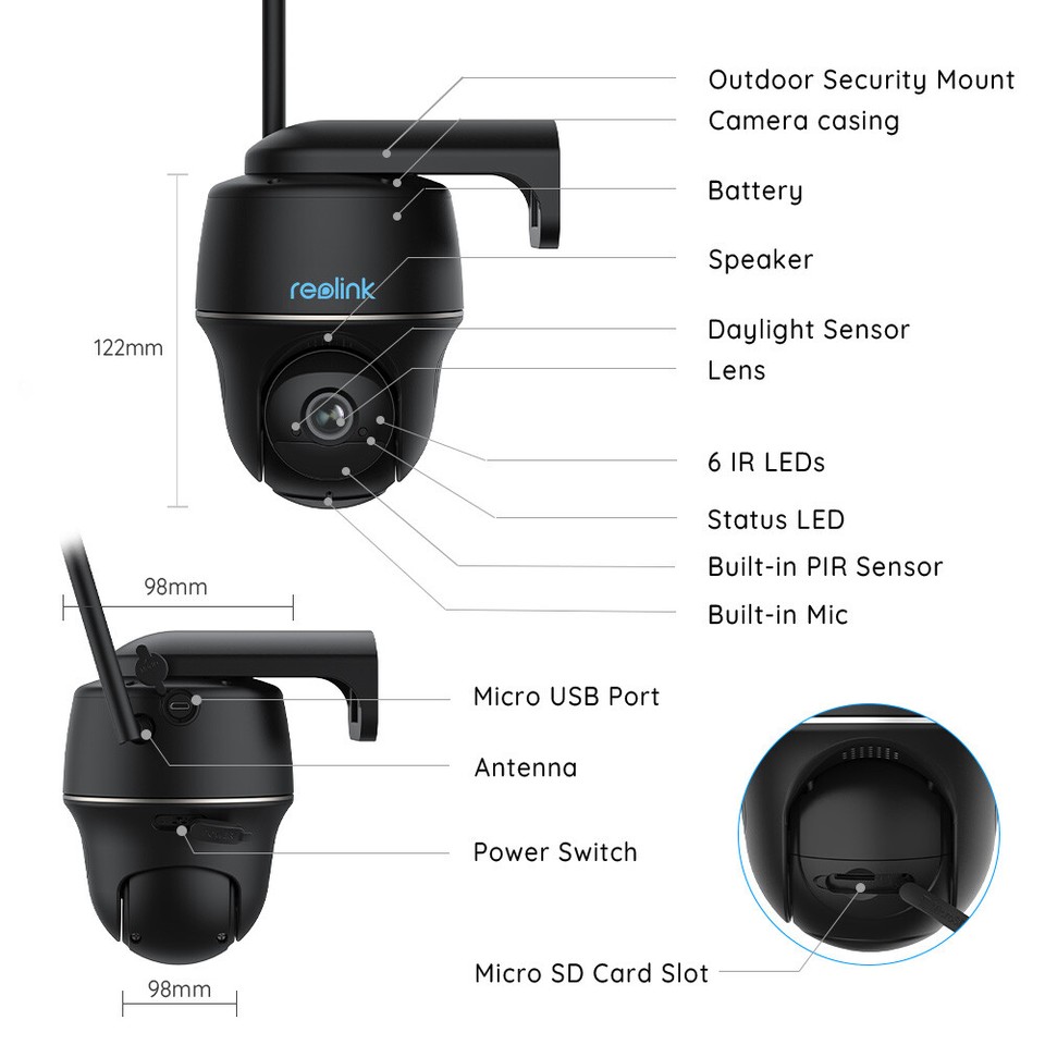 Reolink Argus PT 4MP Battery Security Camera Solar Panel Human/Vehicle ...