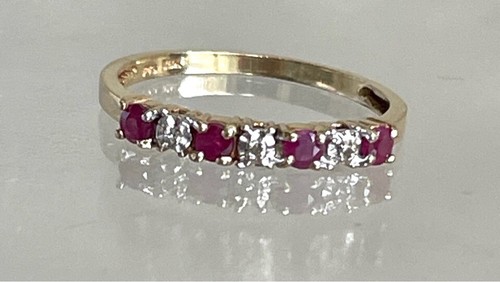 YELLOW GOLD PINK TOPAZ AND DIAMOND BAND RING SIZE 6.5 | eBay