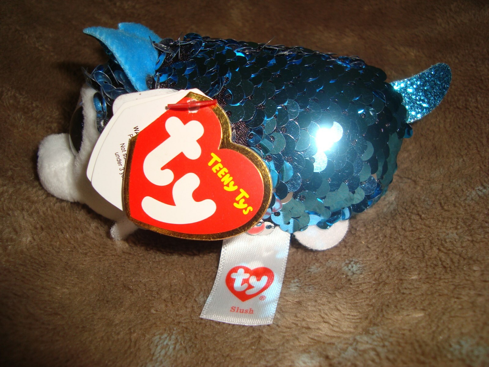 2019 TY Sequins Teeny Tys SLUSH Husky Dog Stackable Plush 4" L x 2” T W ...