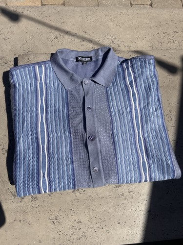 Stacy Adams Knit Woven Men’s Collared Buttoned Shirt 4XL Gray Stripes ...