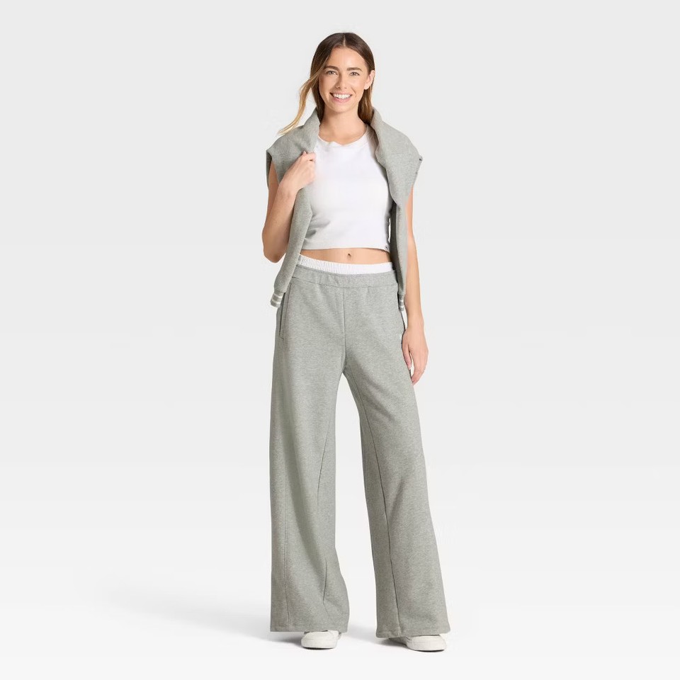 Women's French Terry Wide Leg Sweatpants - JoyLab Heathered Gray XS ...