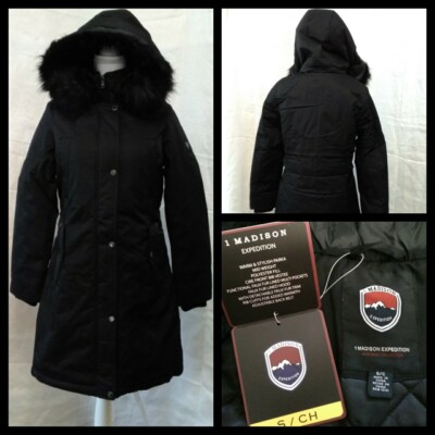 Madison Expedition Parka Women's Small Black NWT Faux Fur Hood w/Bib ...