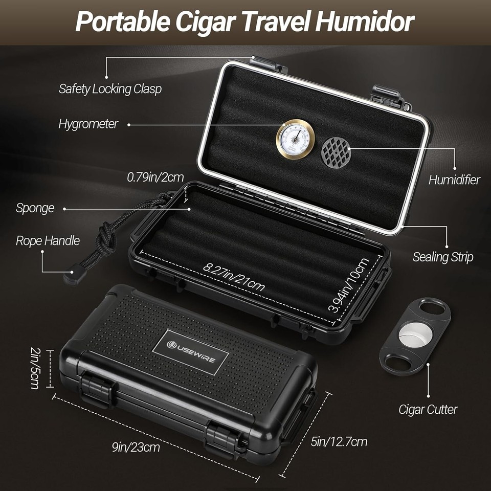 Cigar Travel Humidor and Cigar Lighter Set, Portable Travel Cigar Case ...