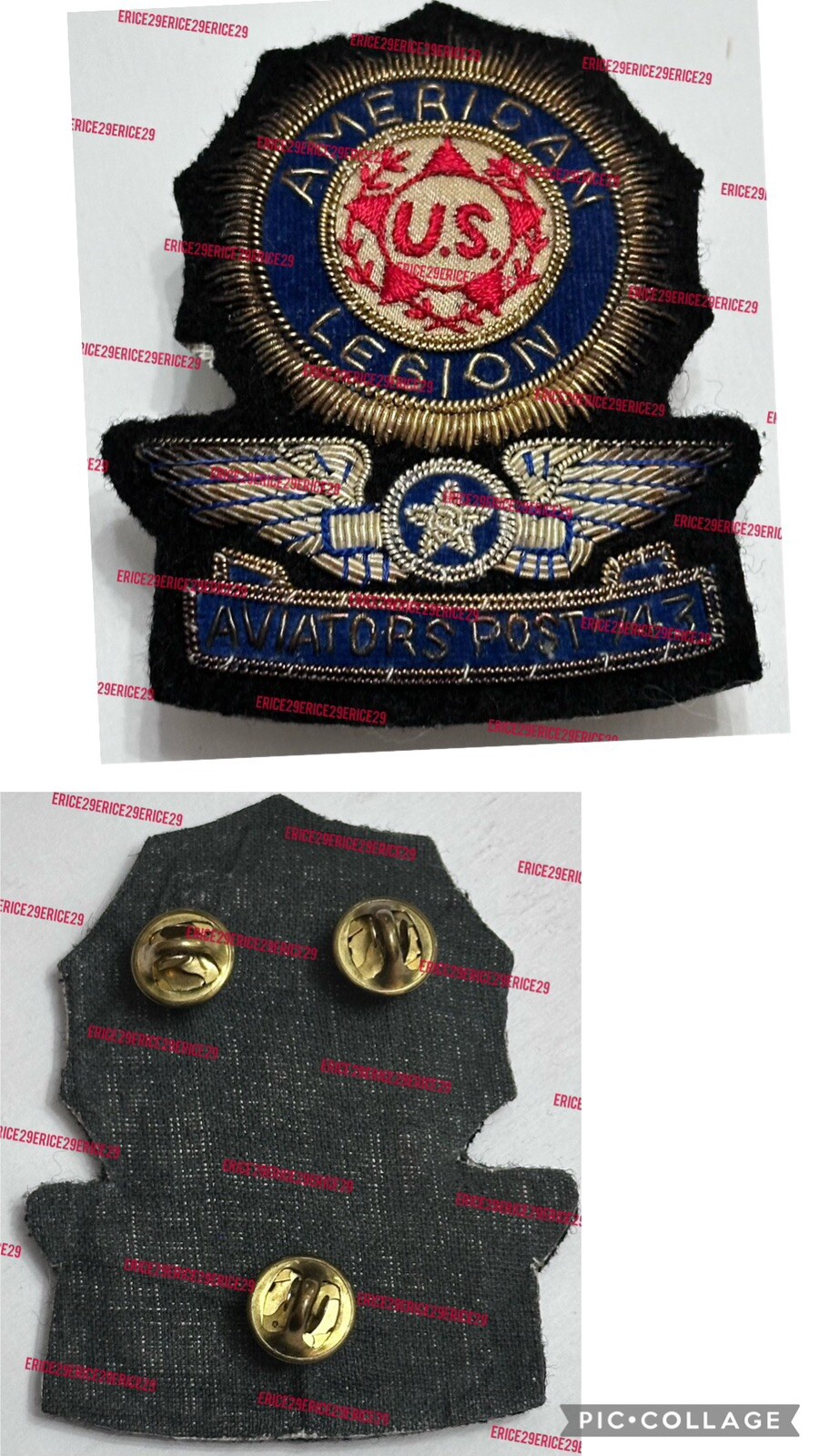 RARE WWII Aviators Post 743 American Legion Gold Bullion Patch 2.5” x 3 ...