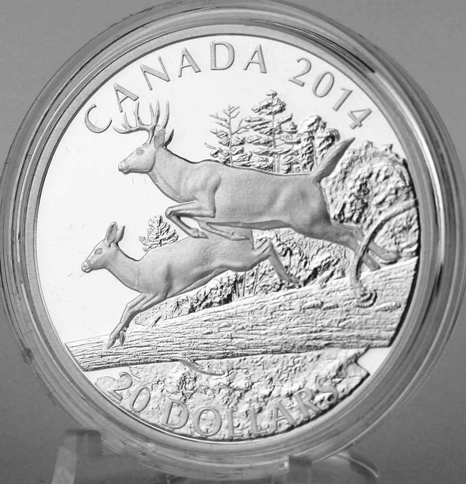 2014 $20 White-Tailed Deer – Mates, 1 oz. Pure Silver Proof Coin, #3 in ...