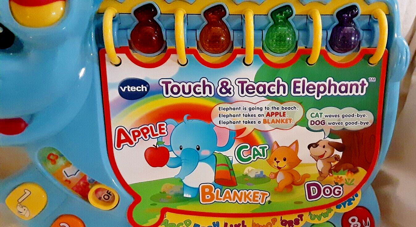 Vtech Touch & Teach Elephant Blue Interactive Toy Numbers Letters Words ...