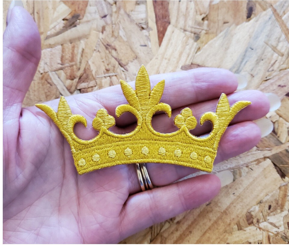Crown W/5 Leaf Points - Embroidered Gold Rayon Iron On Patch - 4"W ...