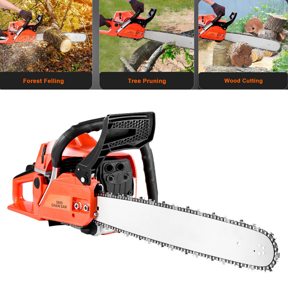 20IN 58CC Gasoline Chainsaw Powered Wood Cutting Engine Gas Crankcase ...