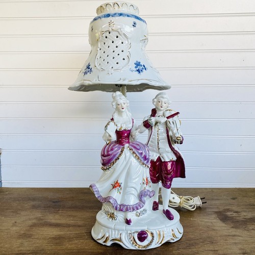 Vintage Porcelain Shade & Lady Lamp Victorian Courting Couple Figural ...