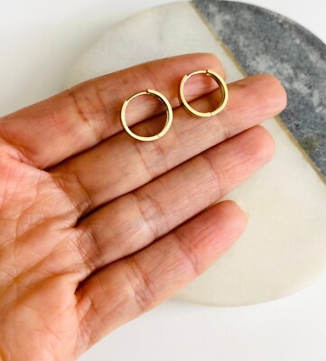 14K Solid Gold Hoop Huggie Earrings, 2.5mm x 14mm, Small 14K 14K Solid Gold Hoop Huggie Earrings, 2.5mm x 14mm, Small 14K