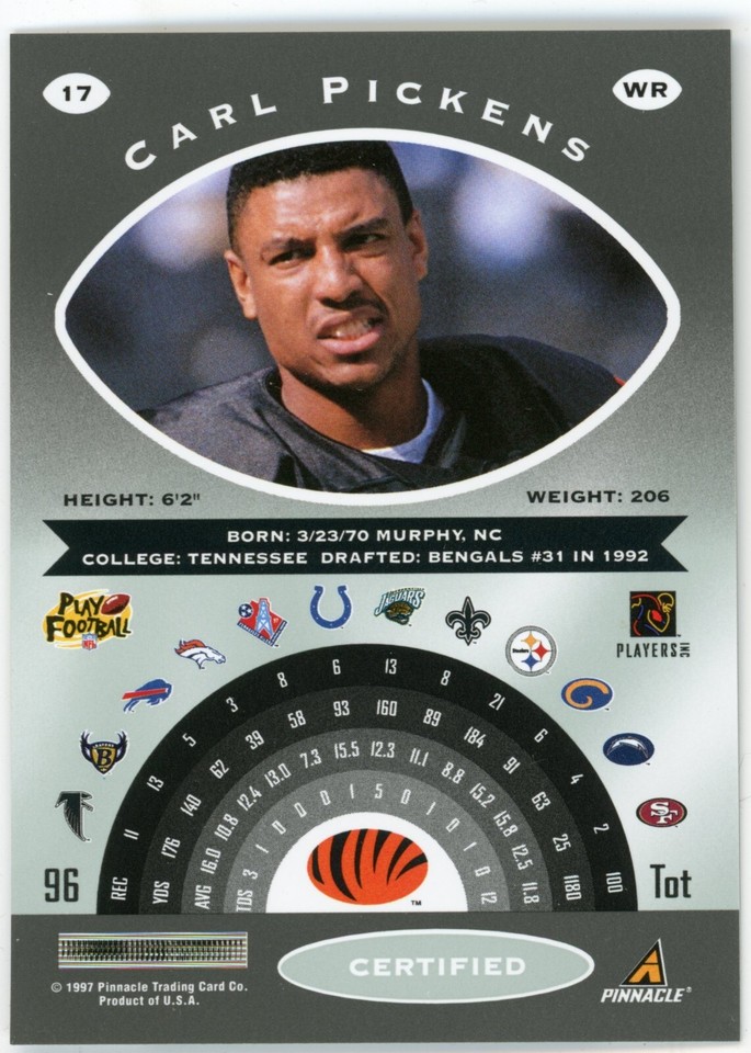 1997 Pinnacle Certified Carl Pickens Card #17 | eBay