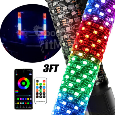 3FT Fat LED Whip Lights RGB Spiral Chasing Light Flag Pole Antenna For ...
