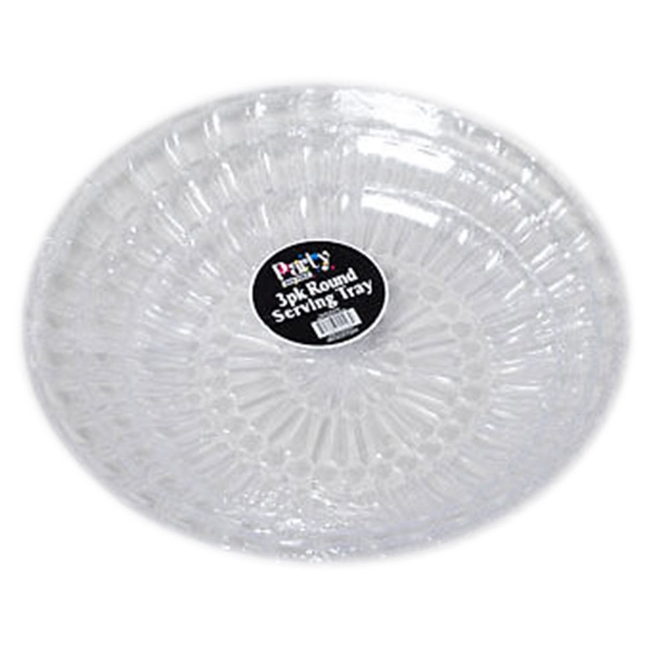 3 Clear acrylic Round Serving Trays 9.5"-12"-13.5"dia crystal cut look ...