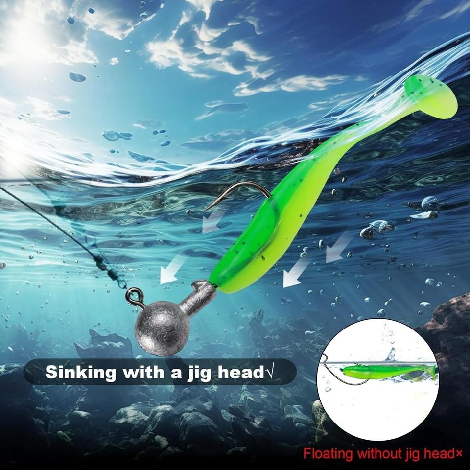 58pc Lure Drop Shot Set Jig Lead Head Hook Soft Worm Tail Pike Perch ...