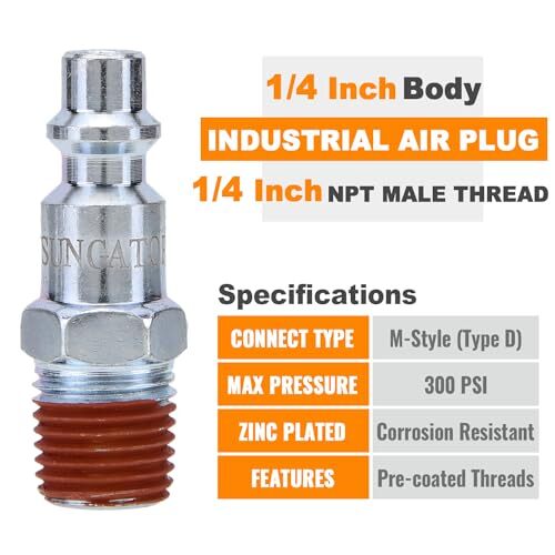 1/4-Inch NPT Male Industrial Air Plug, 1/4'' Pneumatic Plugs, Air Hose ...