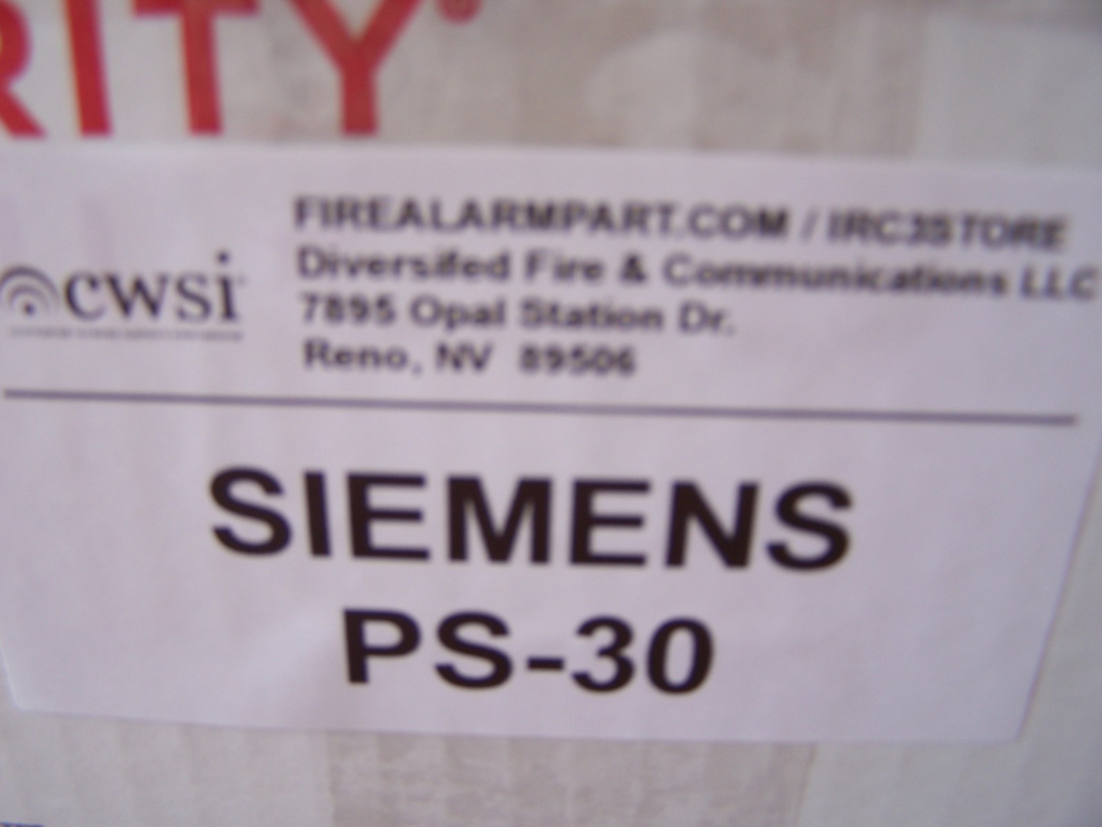 PYROTRONICS (SIEMENS) PS-30 POWER SUPPLY FOR THE CP-30 FIRE ALARM ...