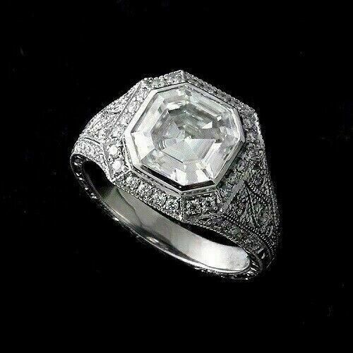 Men's Engagement Ring Gift 2.74CT Asscher REAL MOISSANITE 14K White Gold Plated | eBay