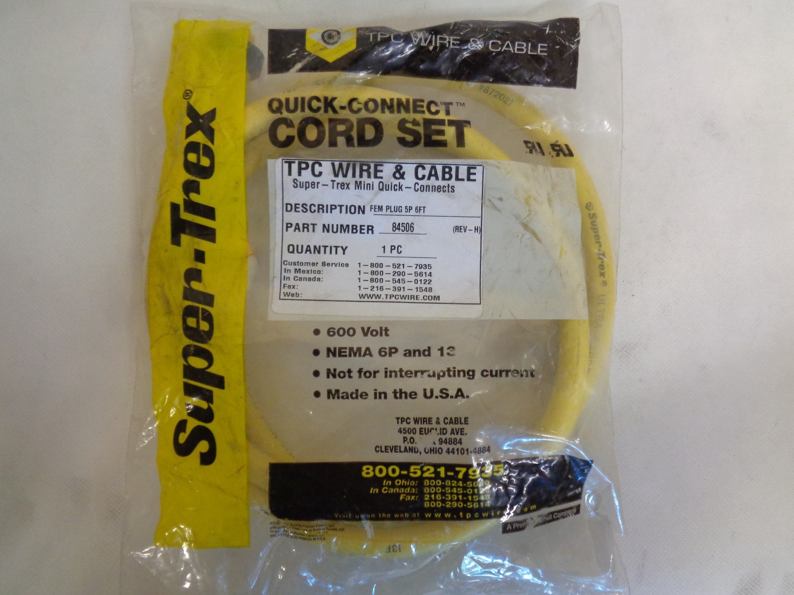 NEW TPC SUPER-TREX 84506 QUICK CONNECT CORD SET 600 V 6 FT | eBay