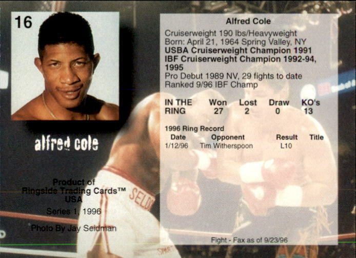 Alfred Cole 1996 Ringside Boxing Card #16 | eBay