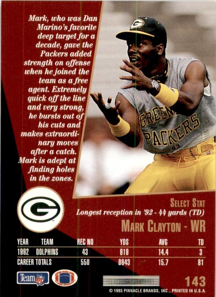 1993 Select Mark Clayton Green Bay Packers #143 NFL Football Card | eBay
