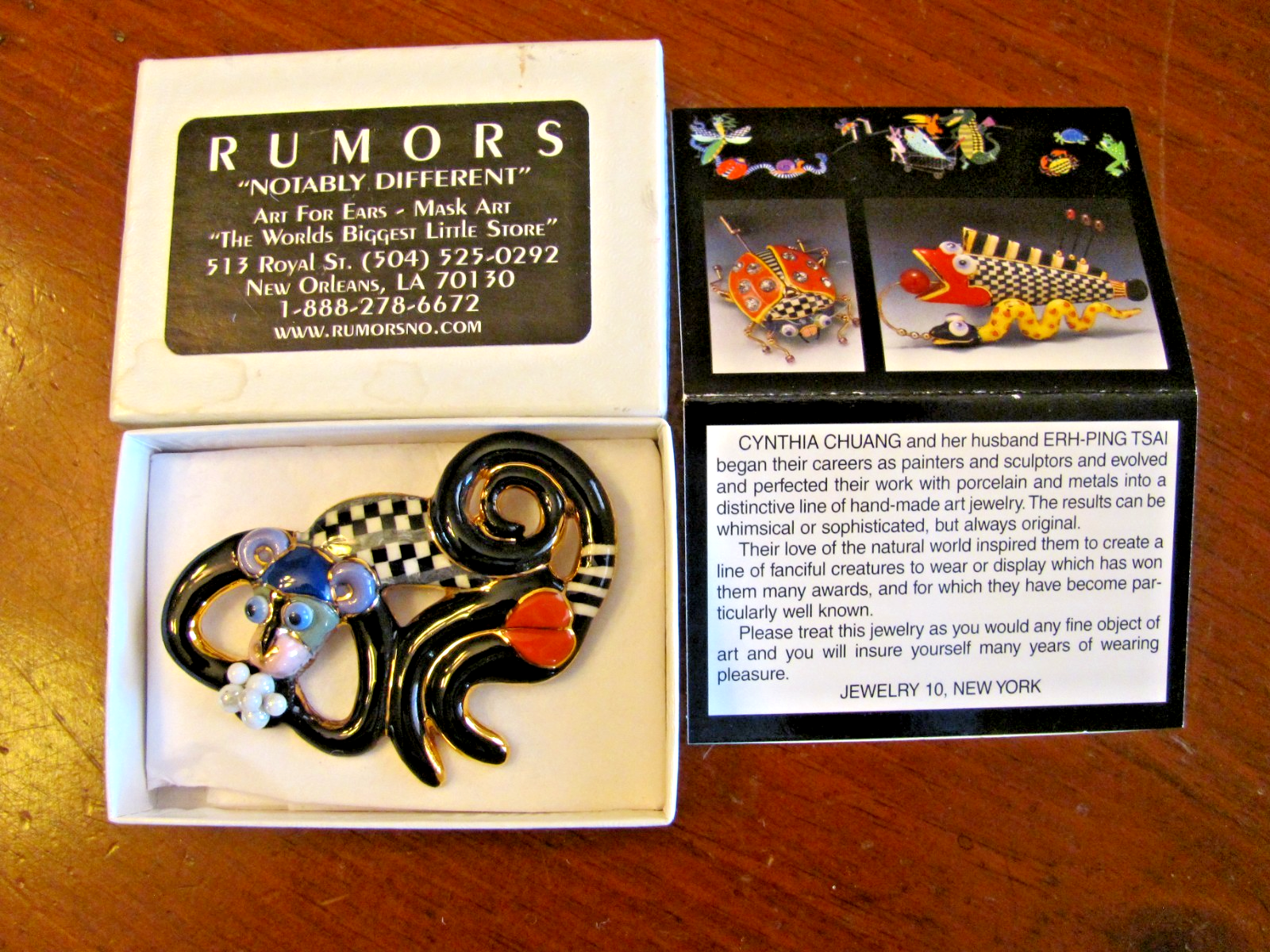 CYNTHIA CHUANG HANDMADE BEAUTIFUL MONKEY PIN BROOCH 2 10/16" X 1 3/4 ...