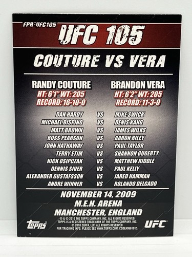 2010 Topps UFC Series 4 UFC 105 Fight Poster Couture vs Vera #FPR ...