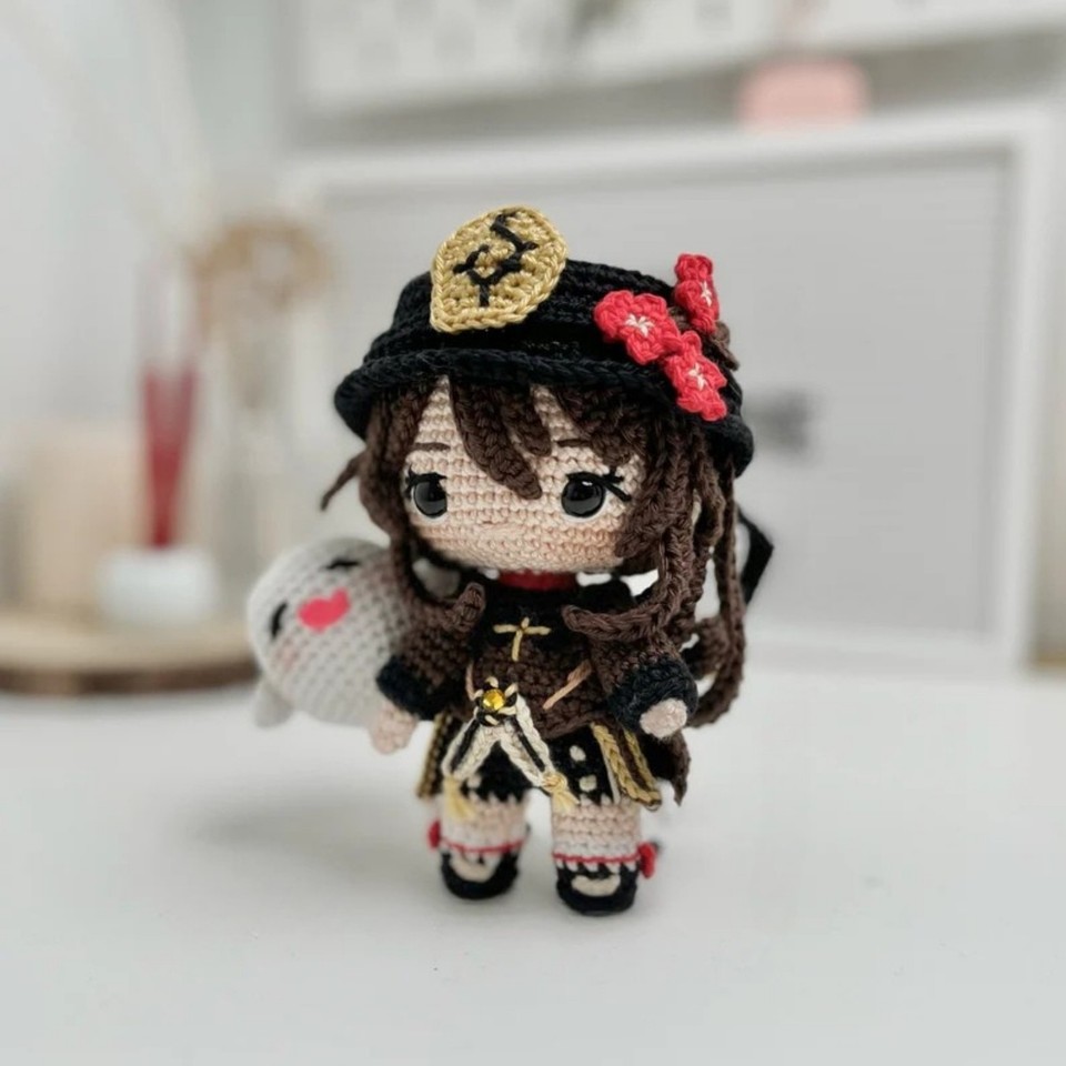 Hu Tao Doll Crochet, Handmade Crochet Amigurumi Doll Gift, Amigurumi ...