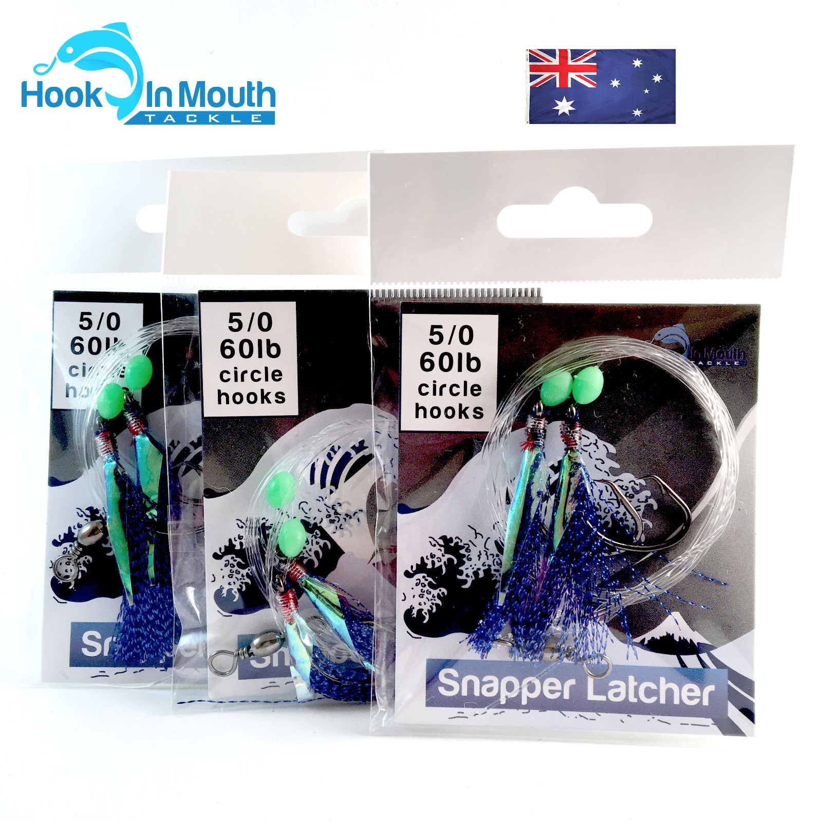 5 Gummy Shark Surf Fishing Flasher Rigs Blue 60lb 5/0 Snapper Rig Pre ...