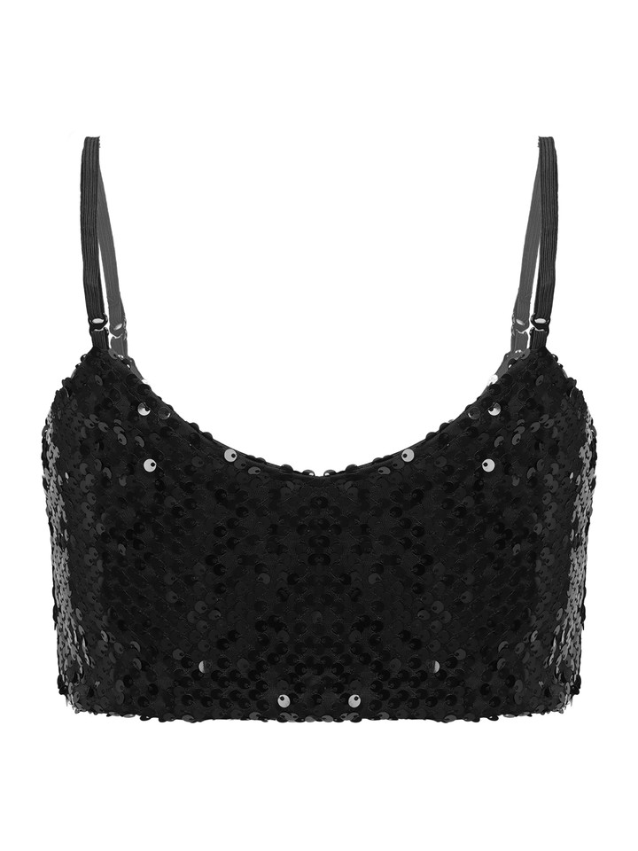 Kids Girls Stylish Adjustable Spaghetti Shoulder Straps Shiny Sequins ...