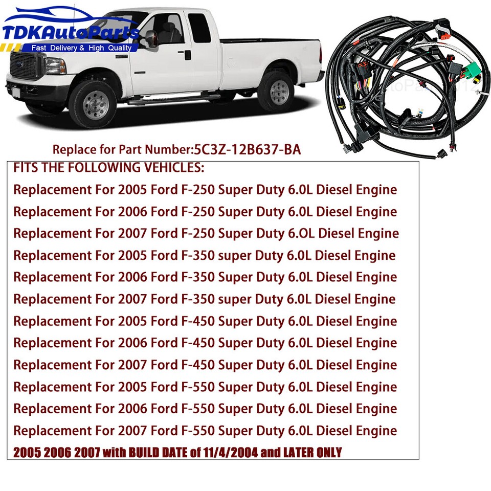 For 2005-07 Super Duty Ford 5C3Z-12B637-BA Engine Wiring Harness 6.0L ...