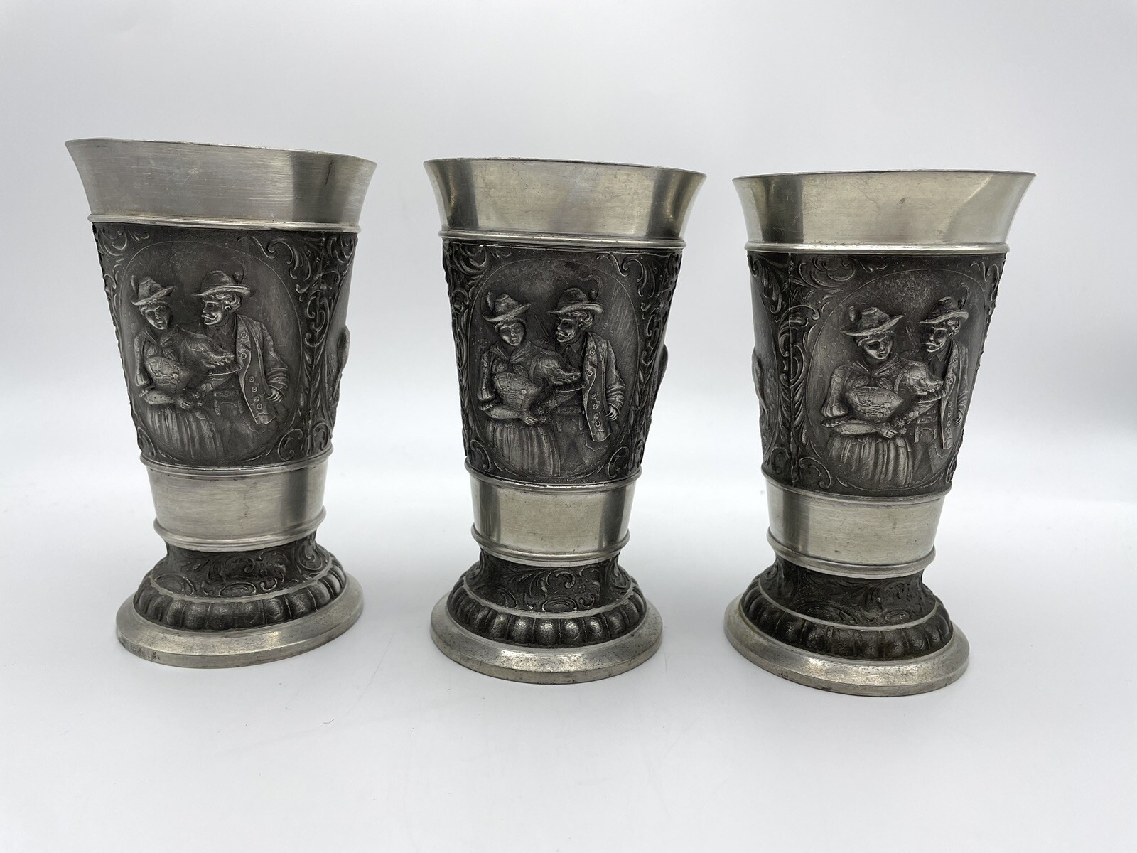 Vtg Zinn Becker German Pewter Wine Cup 3 Scenes in Relief set of 6 | eBay