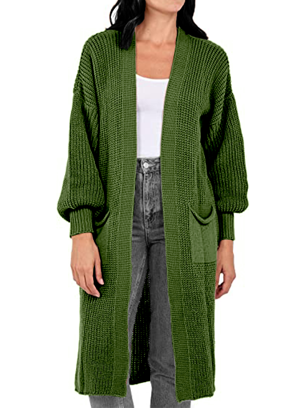 NEW Womens Soft Knit BALLOON SLEEVE Ladies Long Line Pocket Jumper Open ...