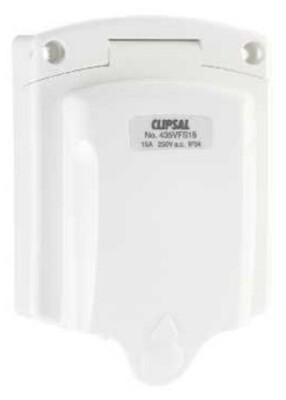 Clipsal FLUSH INLET SOCKET 15A 230V 3-Pin Flat, Weatherproof Flap WHITE ...