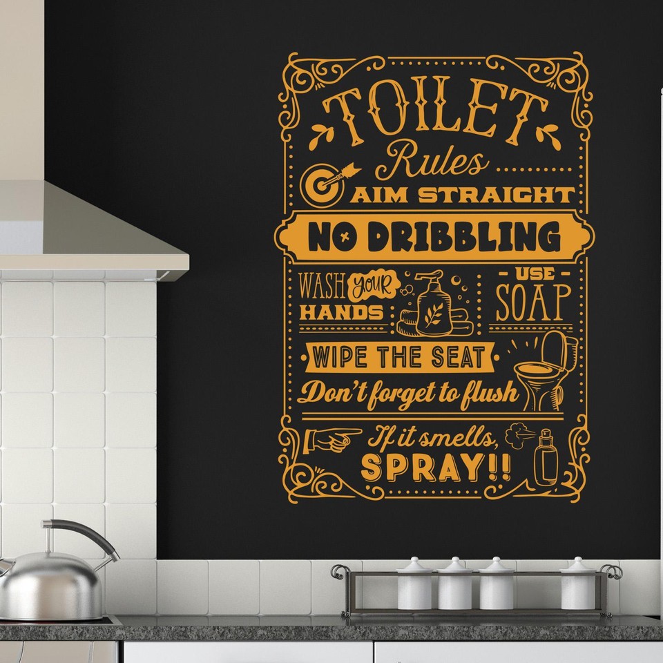 Toilet Rules Wall Sticker Decal Funny Toilet Quote Home Bathroom | eBay UK
