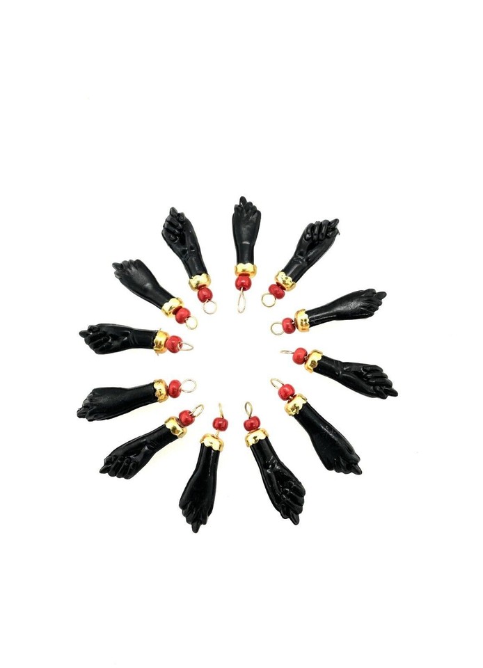 14K Goldfilled Black Azabache Hands Pendant/Charm 12 Pcs! Evil Eye ...