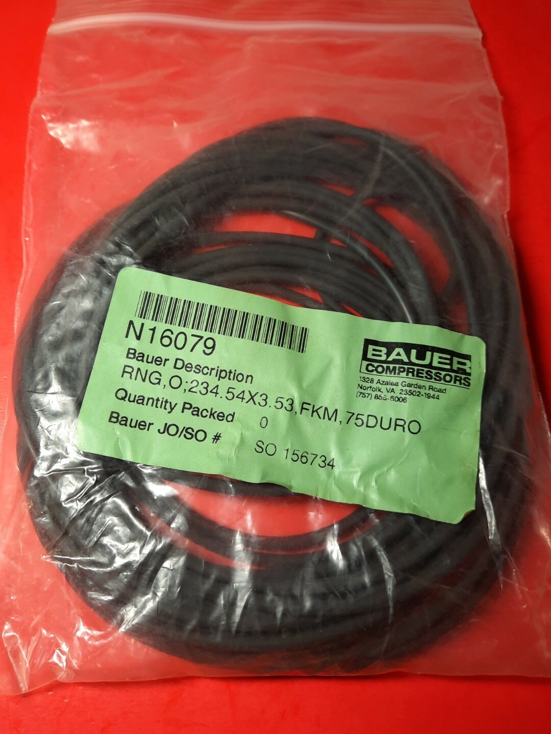 Bauer Compressors O Ring Set N16079 234.54x3.53, FKM, 75DURO | eBay