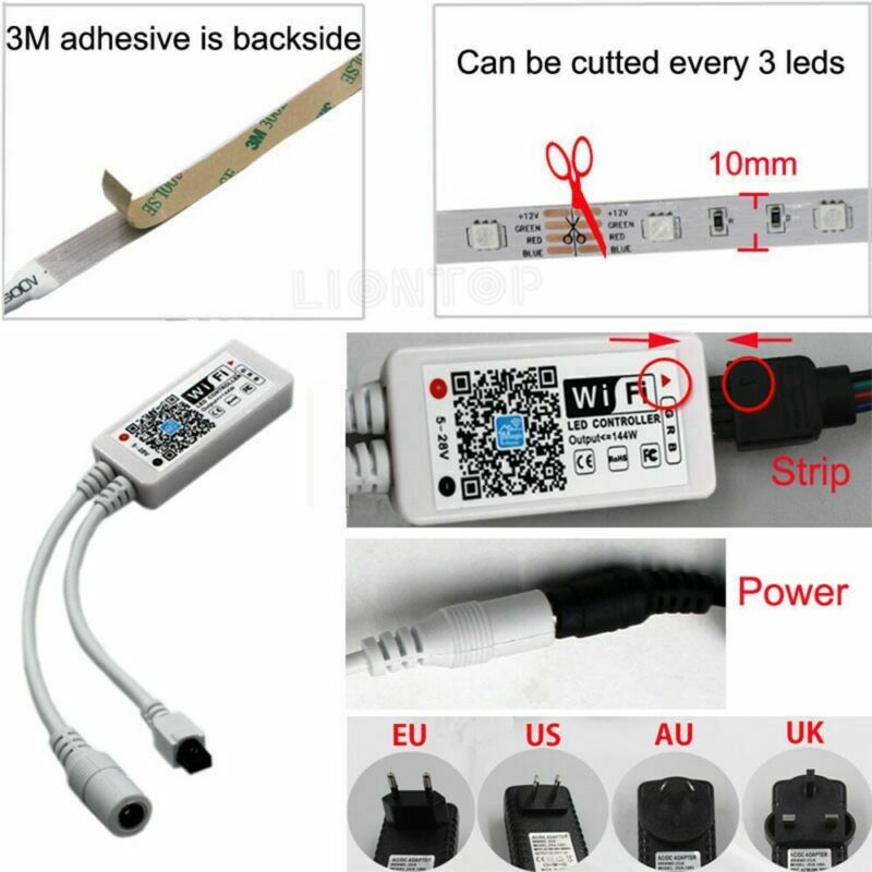 5/10/20M LED Strip Light 5050 SMD RGB 30Leds/m Waterproof WIFI IR ...