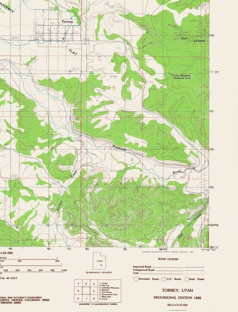 Topographical Map - Torrey Utah Quad - USGS 1985 - 23 x 30.17 - Vintage ...