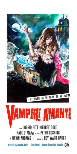 1970 THE VAMPIRE LOVERS ITALY VINTAGE HORROR MOVIE POSTER PRINT 24x12 ...