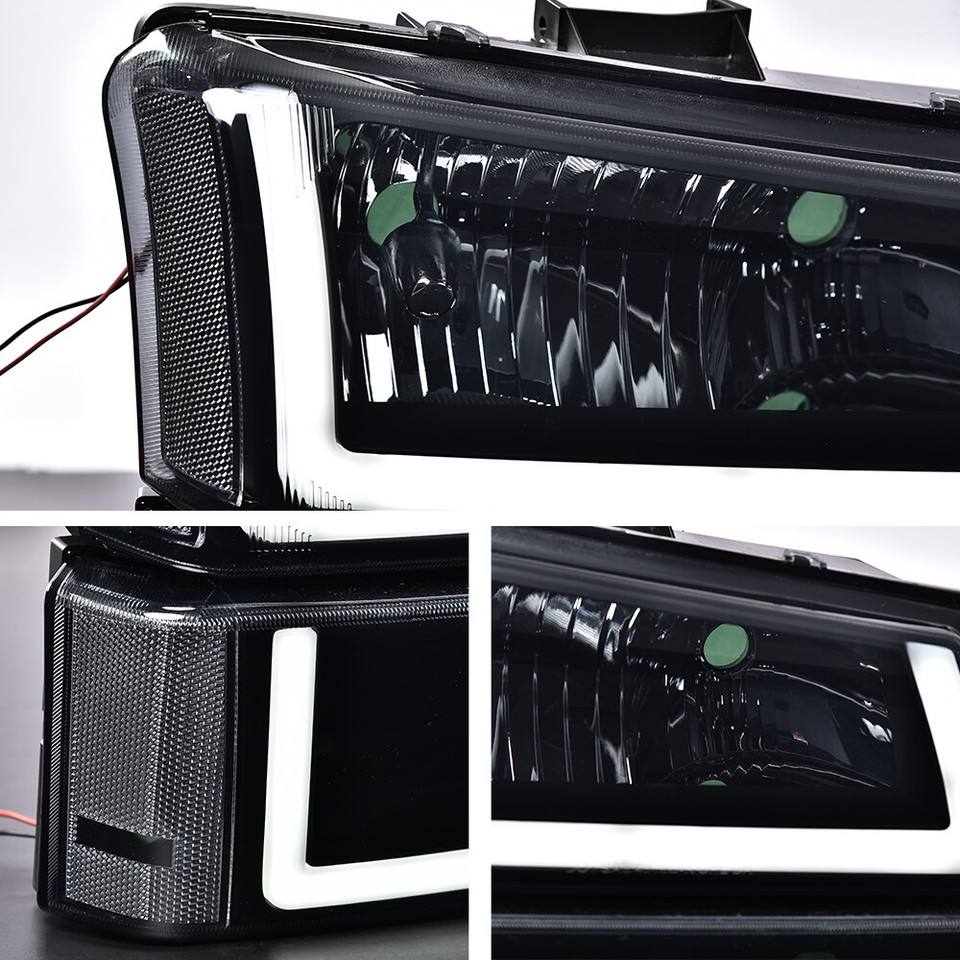 LED DRL Headlights Lamps & Tail Lights Black Fit For 2003-2007 Chevy ...