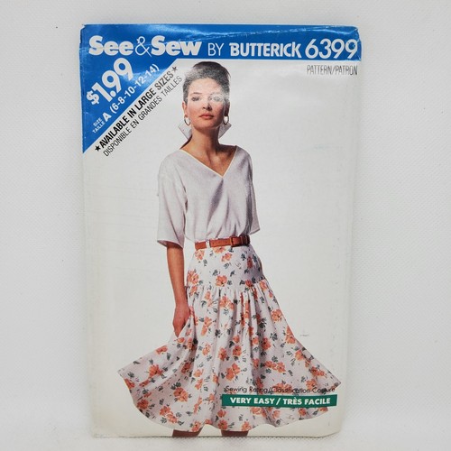 Butterick 6399 Sewing Pattern Top Skirt Shirt Misses Sz 6-8-10-12-14 UC ...