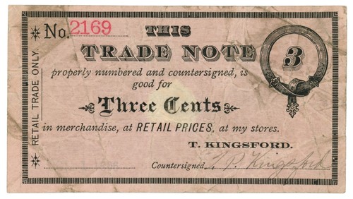 1886 T. Kingsford Family Supply Stores Trade Note Oswego New York 3c ...