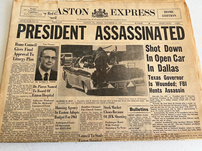 EASTON EXPRESS NEWSPAPER FRONT PAGE NOVEMBER 22, 1963 KENNEDY ...