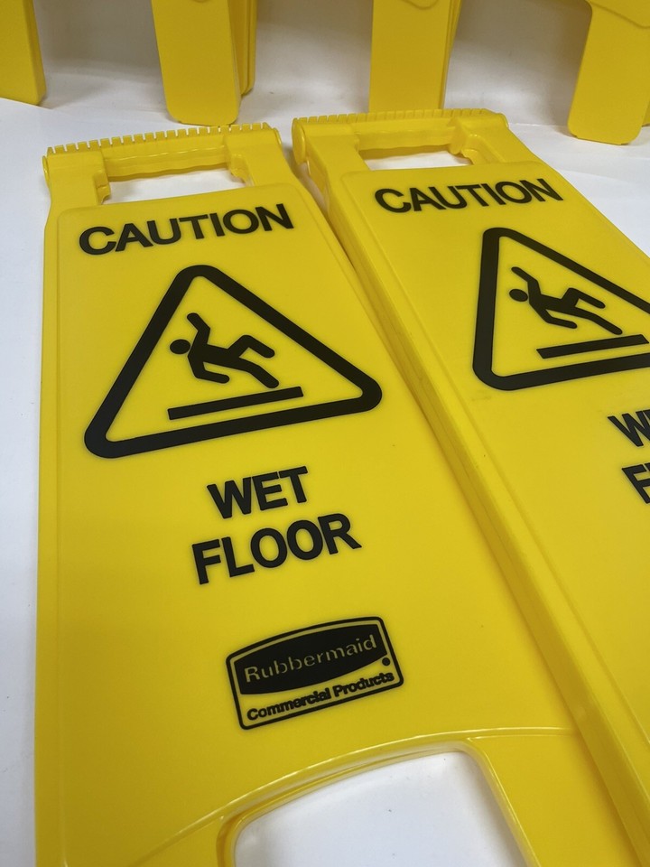 6 Pack Yellow Commercial CAUTION WET FLOOR Standing Hinged Signs for ...