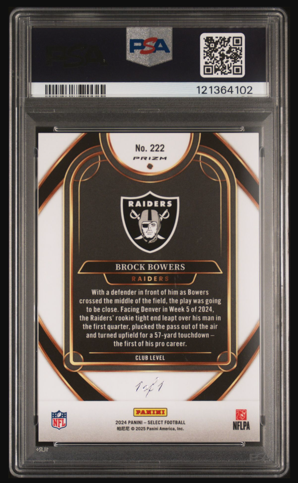 2024 Brock Bowers Select Club Level Rookie RC Black Prizm 1/1 PSA 9 ...