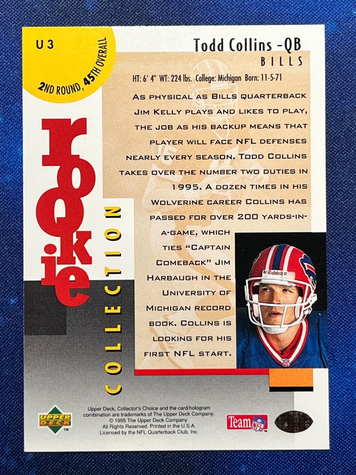 1995 Collector's Choice Update Football Rookie (RC) #U3 Todd Collins | eBay