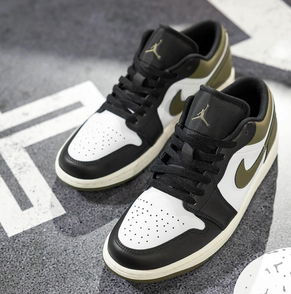 Nike Air Jordan 1 Low Black Toe Medium Olive 553558-092 Men's Size New ...