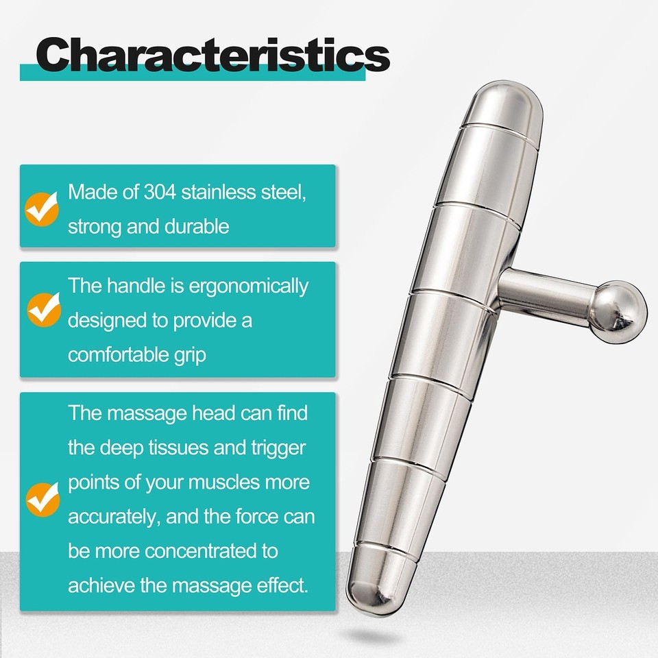2 in 1 Trigger Points Massage Tool Stainless Steel T-Bar Deep Tissue ...