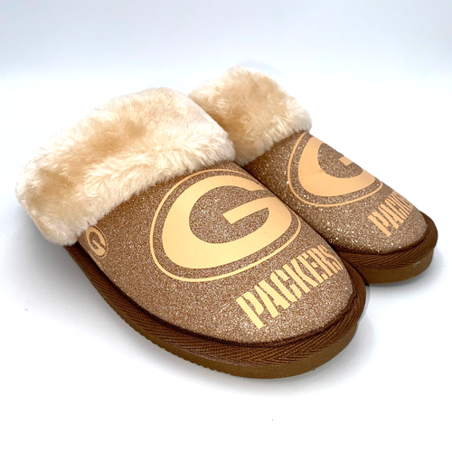 Foco Slippers Womens Medium 7-8 Gold Green Bay Packers Fuzzy Open Heel ...
